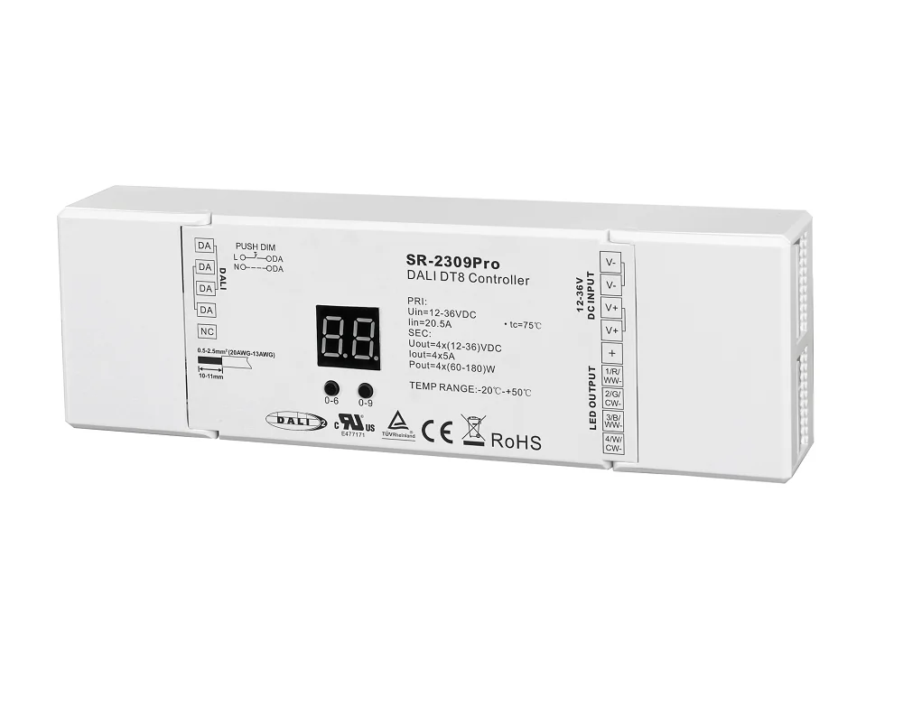 Sunricher 6 in 1 DT8 DC LED Controller DALI-2 Tc RGBWAF XY DT6 OLED ...
