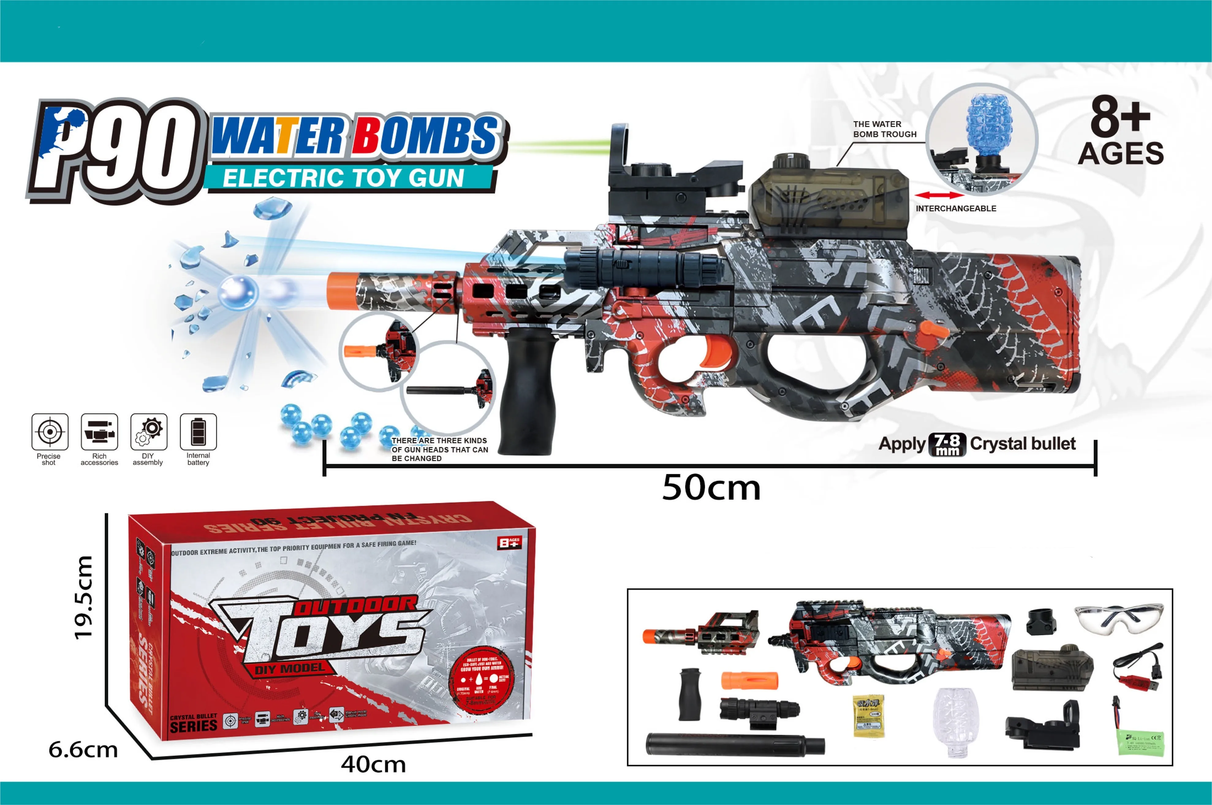 2023 Full Auto Toy Gun P90 Electric Gel Ammo Bullet Water Beads Ball ...