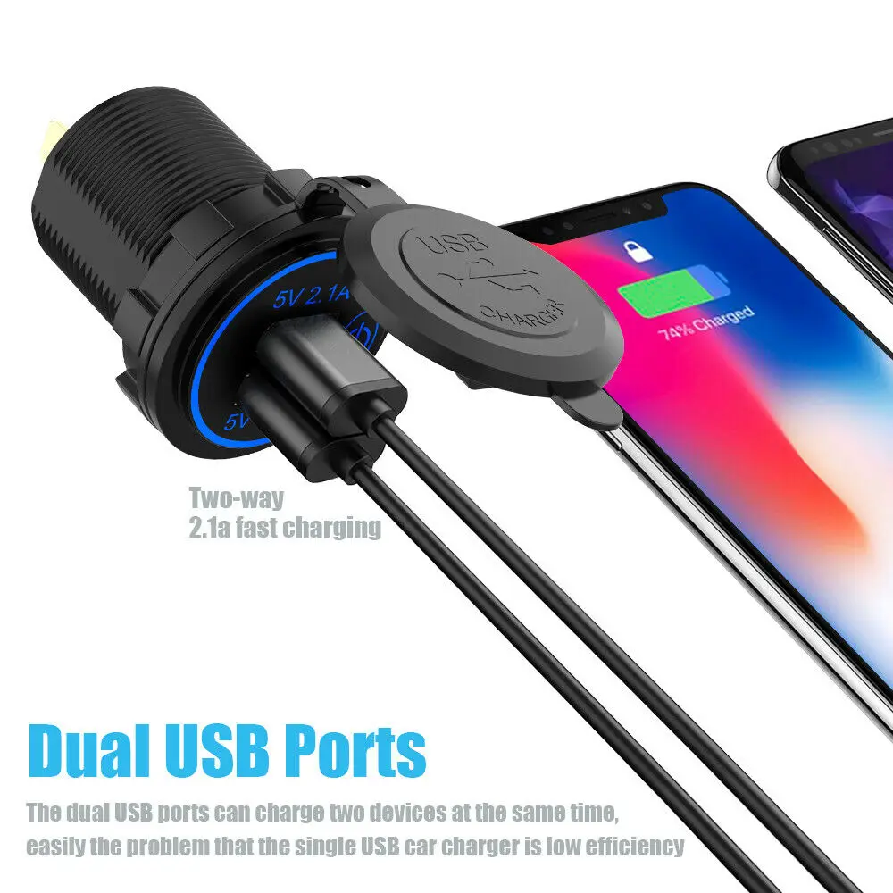 With Cable 5v 2.1a Dual Usb Port Tri-colour Led Charger Socket Car ...