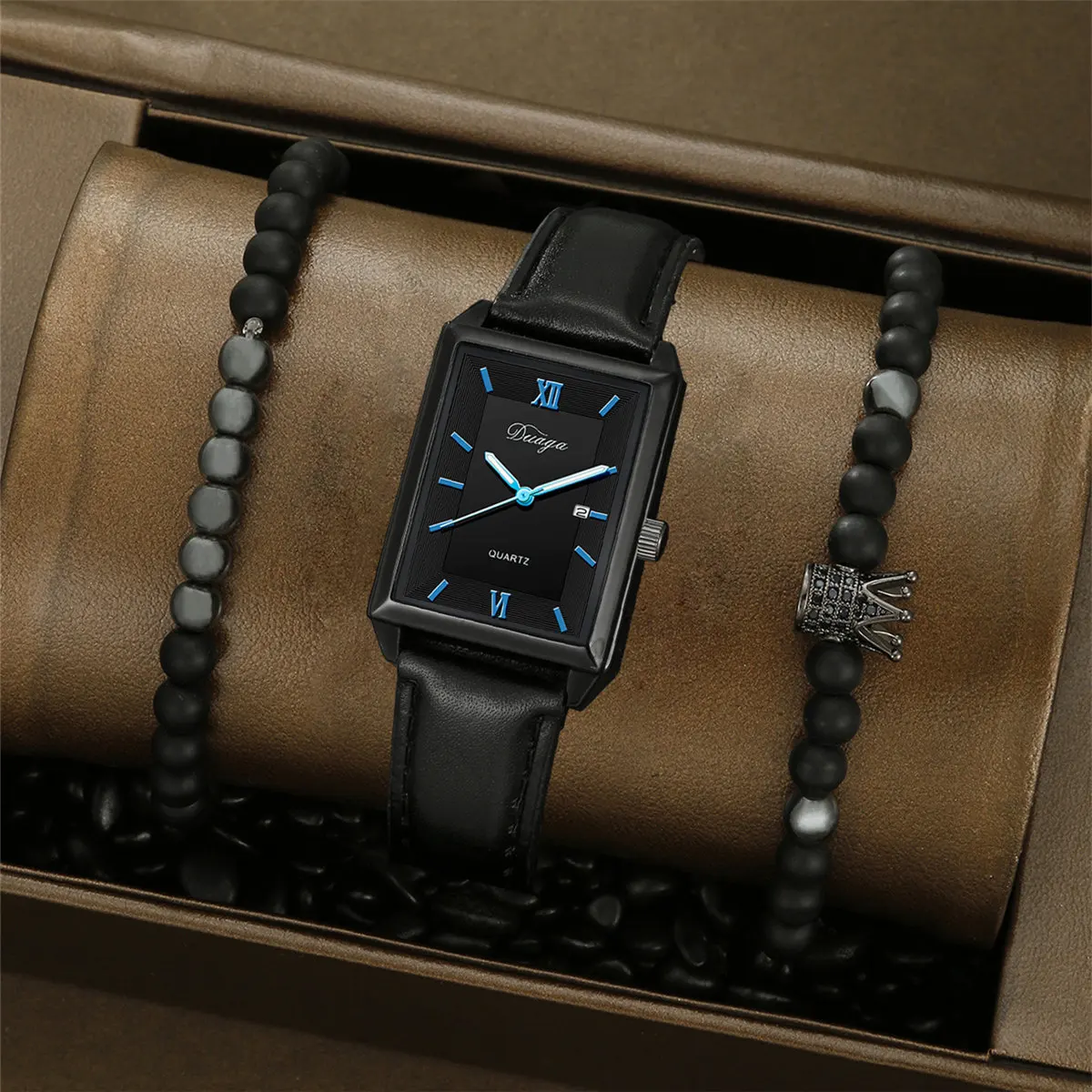 2024 Men's Watch Set - Fashionable Diamond Quartz Timepieces