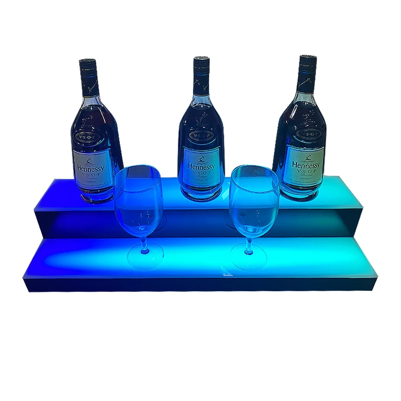 Home Bar LED Lighted Bar Liquor Bottle Alcohol 2-Step Acrylic Shelf ...