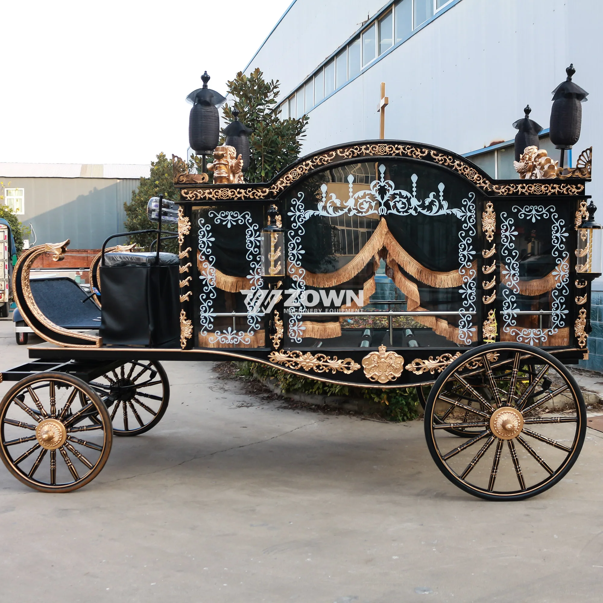 ZOWN Golden Luxury Classic Electric Horse Carriage Steel Hearse Van ...