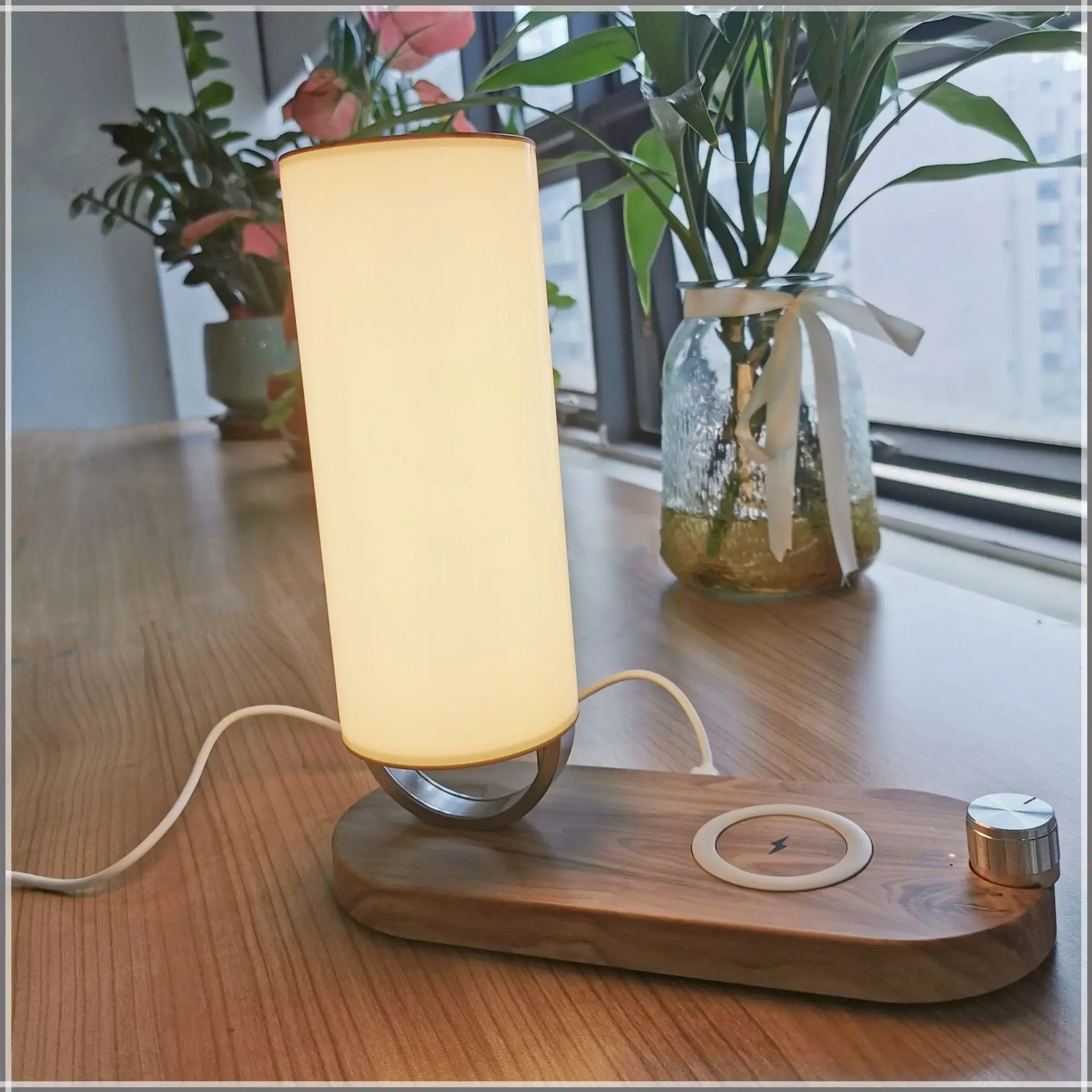 3 In 1 Dimmable Led Night Light Nightstand Touch Lamp Wood Table Lamp ...