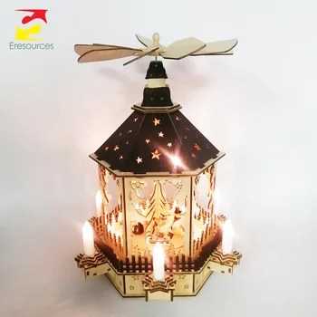 Christmas Decoration Wooden Laser Cut Pyramid With Rotating Plate Led 6 ...