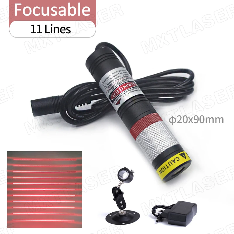 DOE 11 Lines Waterproof D20X90mm Focusable 635nm 5V DC Red Line 50mW ...