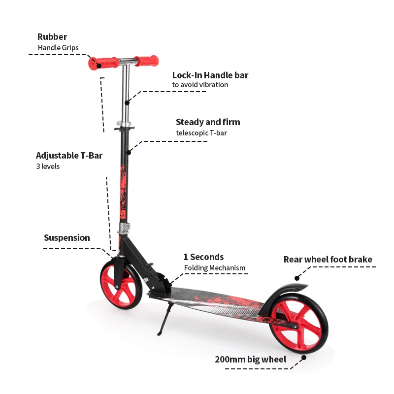 Kick Scooter Height Adjustable Kids Scooter Foot Scooter with Extra ...