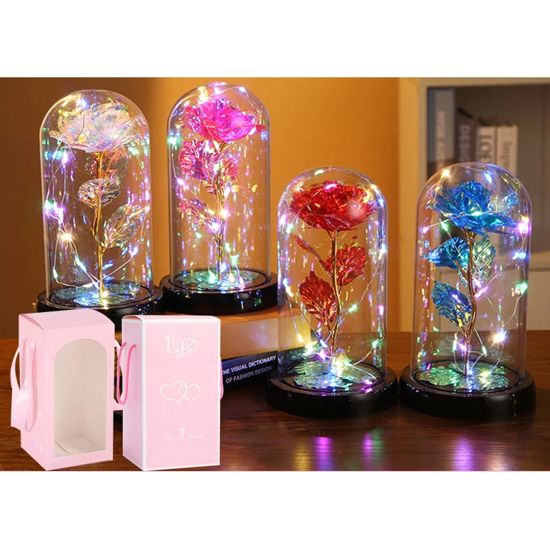 Galaxy Rose Light Up Rose Flower Gift Glass Dome Galaxy Rose Flower ...