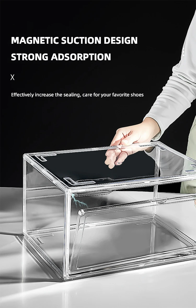 Transparent Plastic Sneaker Stackable Shoe Storage Boxes Drop Front ...