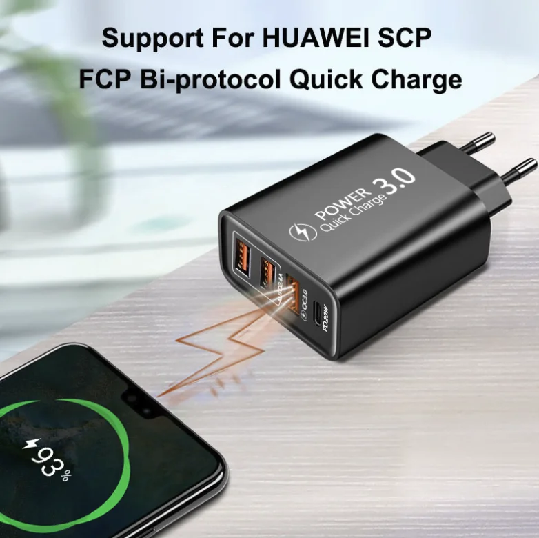 3usb + Pd Faster Charger Qc 3.0 + Pd +usb Type C Fast Charging Wall ...