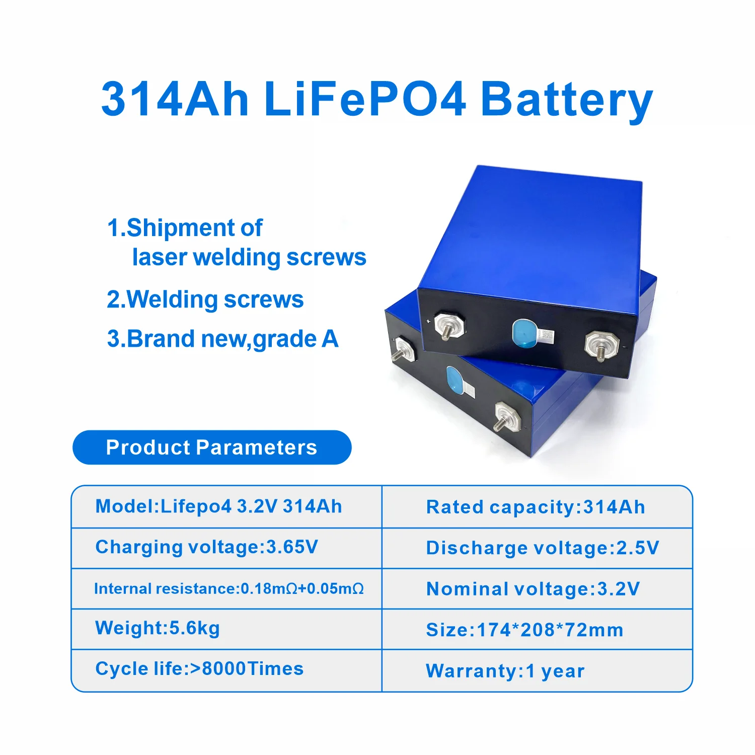 Grade a Hithium 3.2V 310Ah Lifepo4 310AH 314ah 992WH FREE Busbar Bolts ...