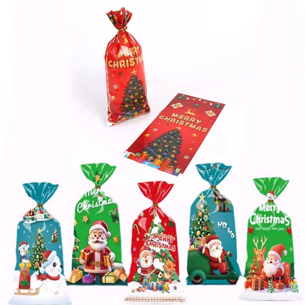 50 Pcs/Pack Cartoon Santa Cookie Treat Bags Plastic Candy Bag for New ...