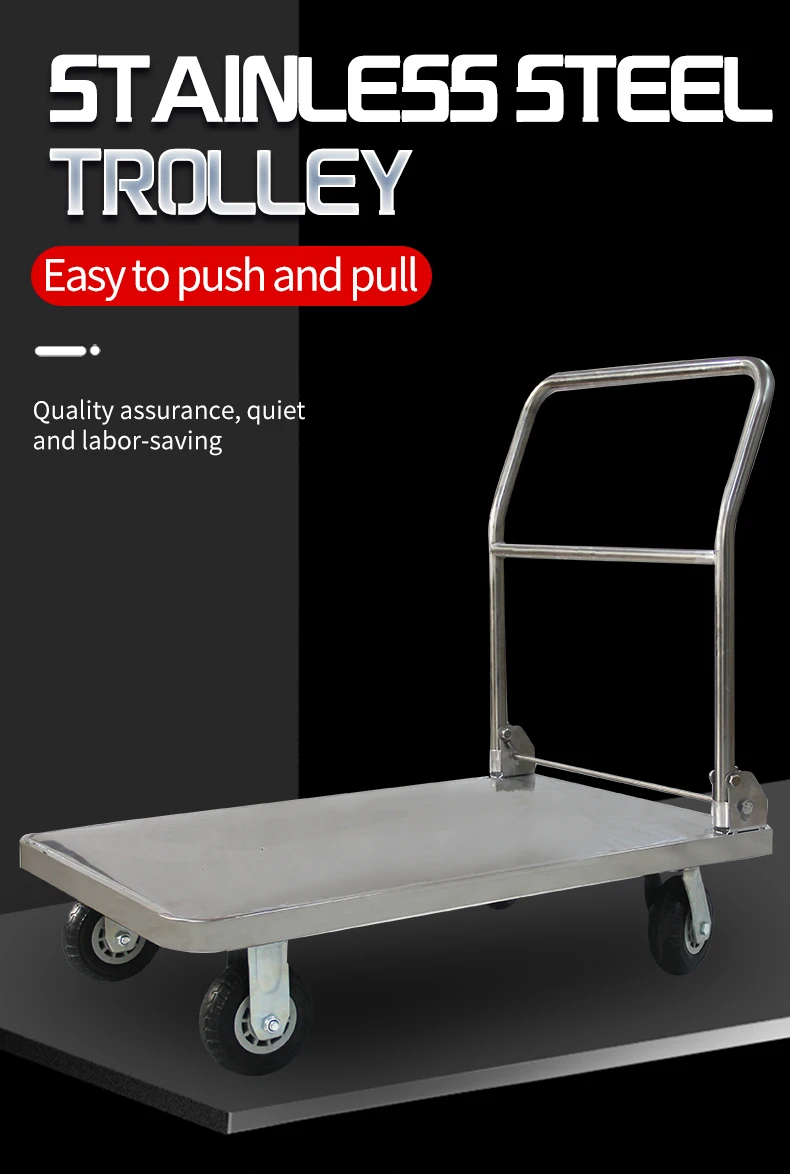 Sus 304 Stainless Steel Trolley Flatbed Trailer Heavy Rubber Wheel ...