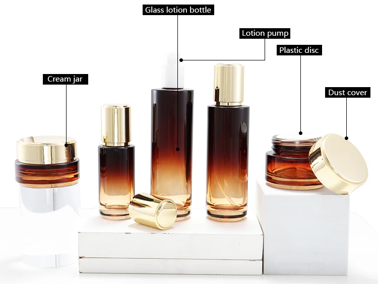 Luxury Custom Cosmetic Glass Packaging Set Face Cream Jar 30g 1oz 50g 40ml 100ml 120ml 4oz Amber ...