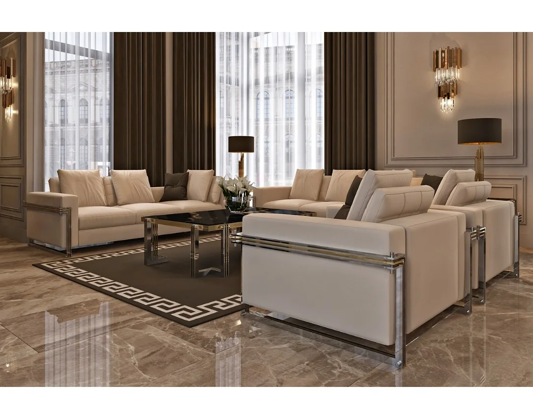 High Quality Luxury Living Room Sofa Set Gold Stainless Steel Sofa ...