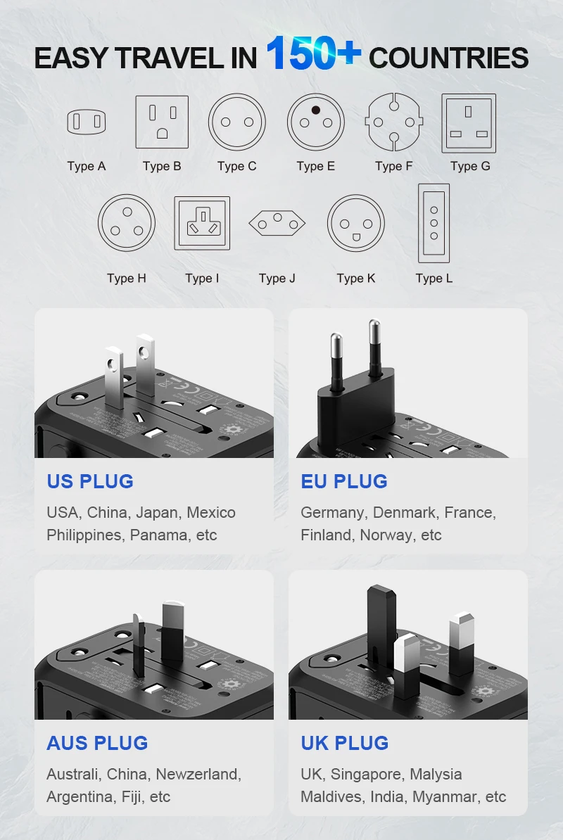 Travel Adapter International Adaptor All In One Universal Power Adapter ...