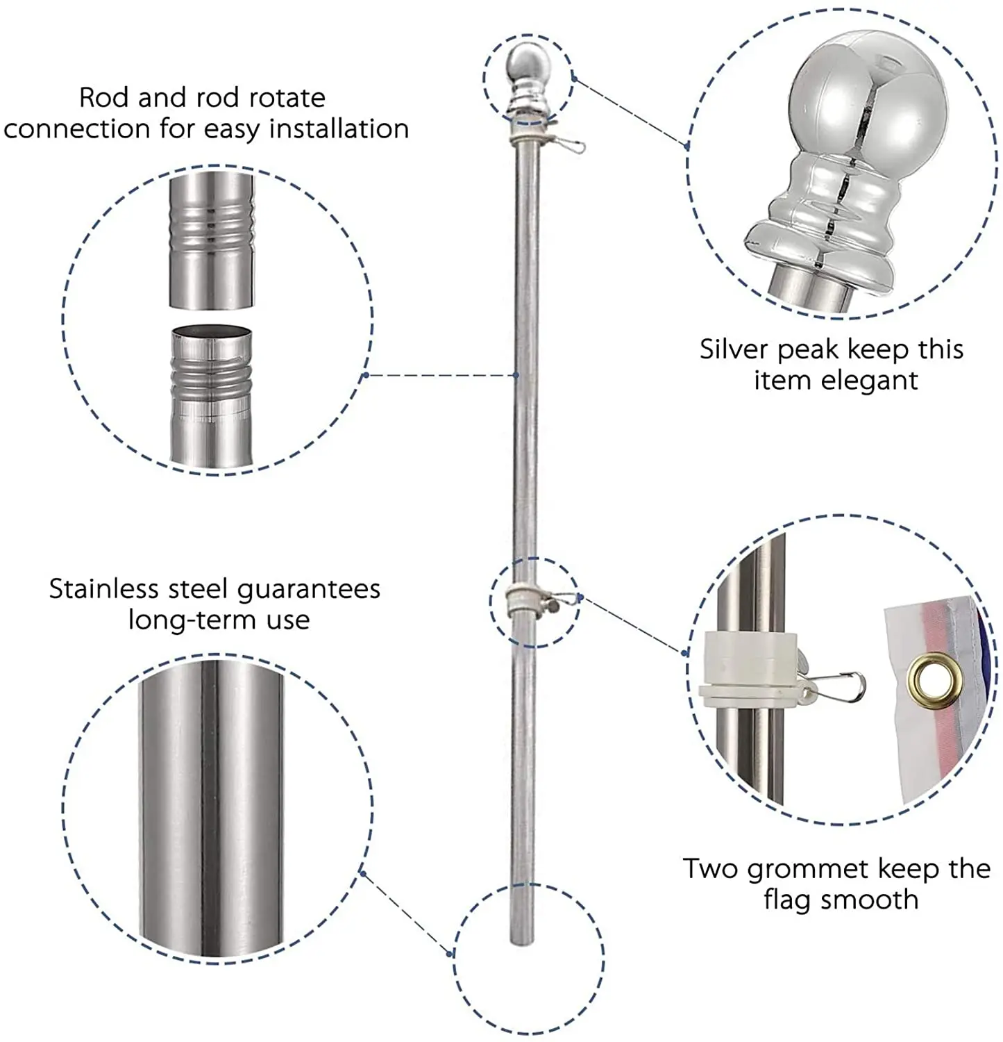 6 Ft Heavy Duty Aluminum Spinning Outdoor Stand Wall Mount House ...