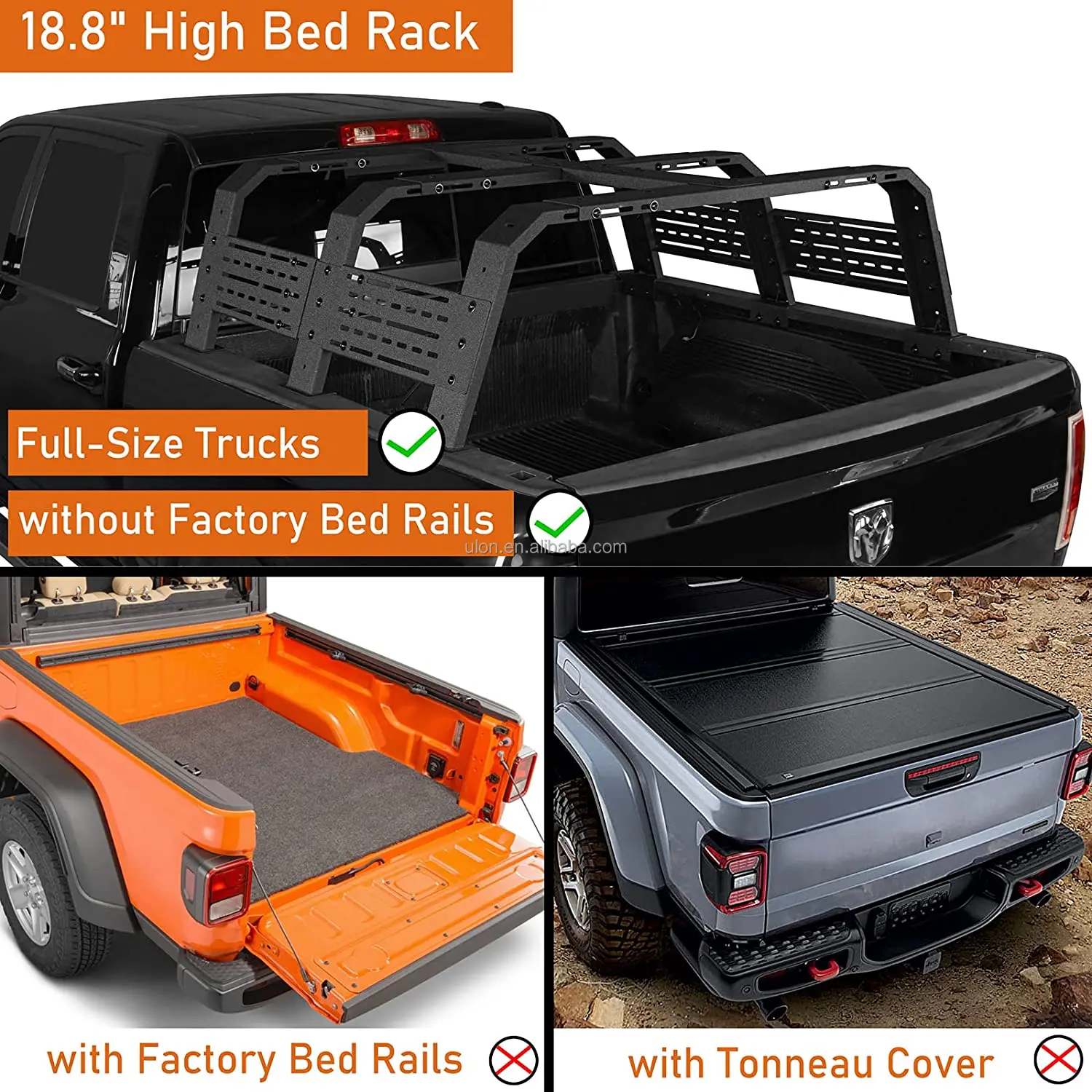 ULON Overland Bed Rack - Durable Steel Fit for Ford, Dodge, Chevy