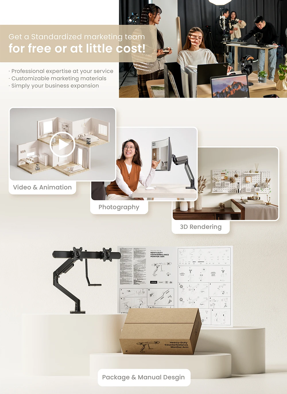 LDT92-C024P Gas Spring Monitor Arm - Heavy Duty & Versatile