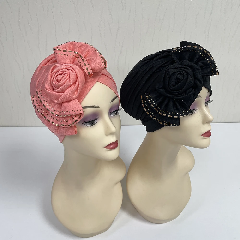 Fashion Female Rose Flower African Turban Muslim Turban Cap Women ...