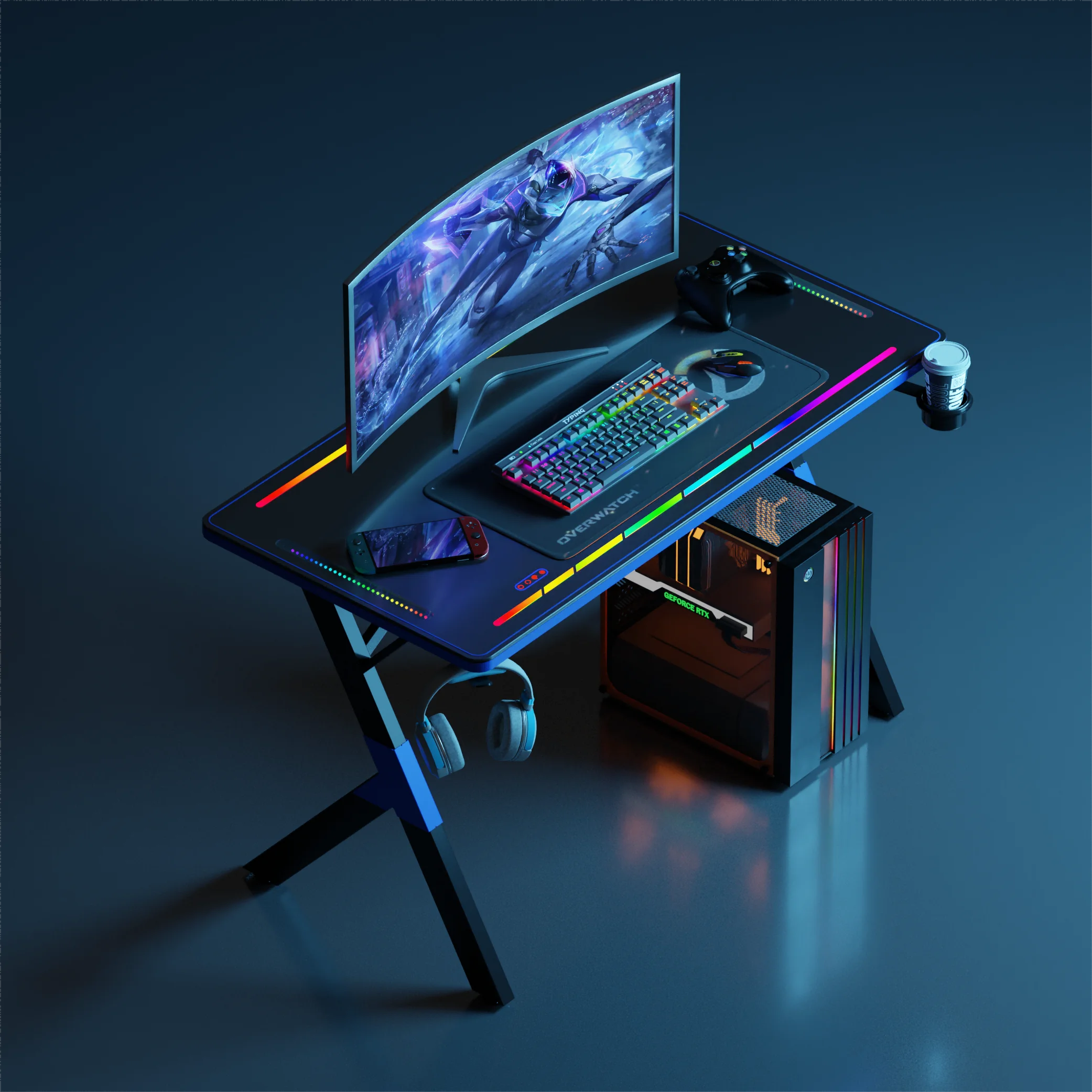 Black Metal Gaming Desk - Modern & Adjustable Office Table