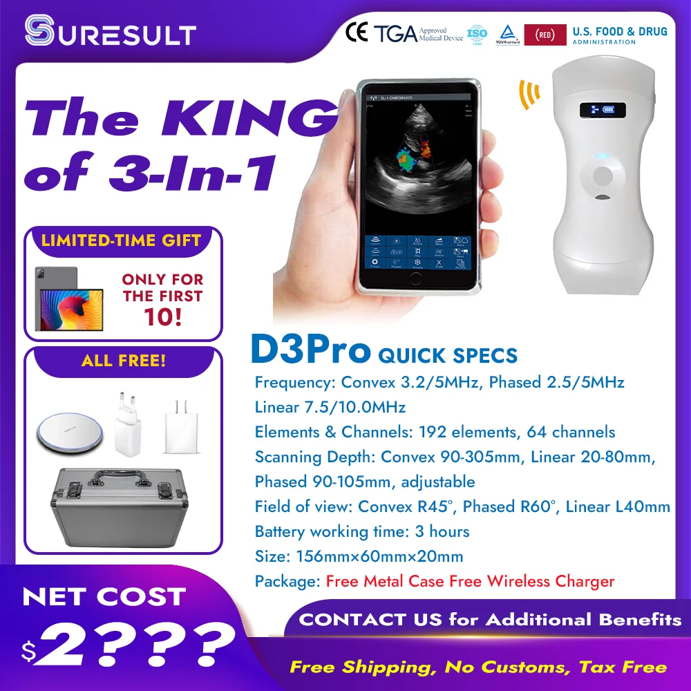 SURESULT D3pro Wireless Ultrasound Probe - Portable & Versatile