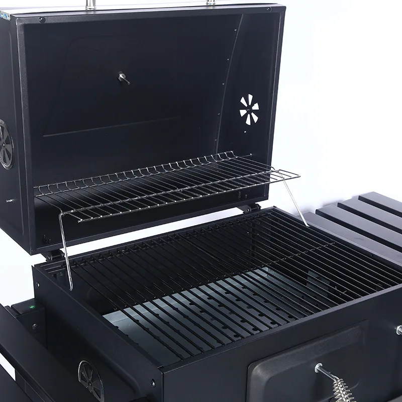 Big Barbecue Black Outdoor Meat Smoker Trolley BBQ Grill