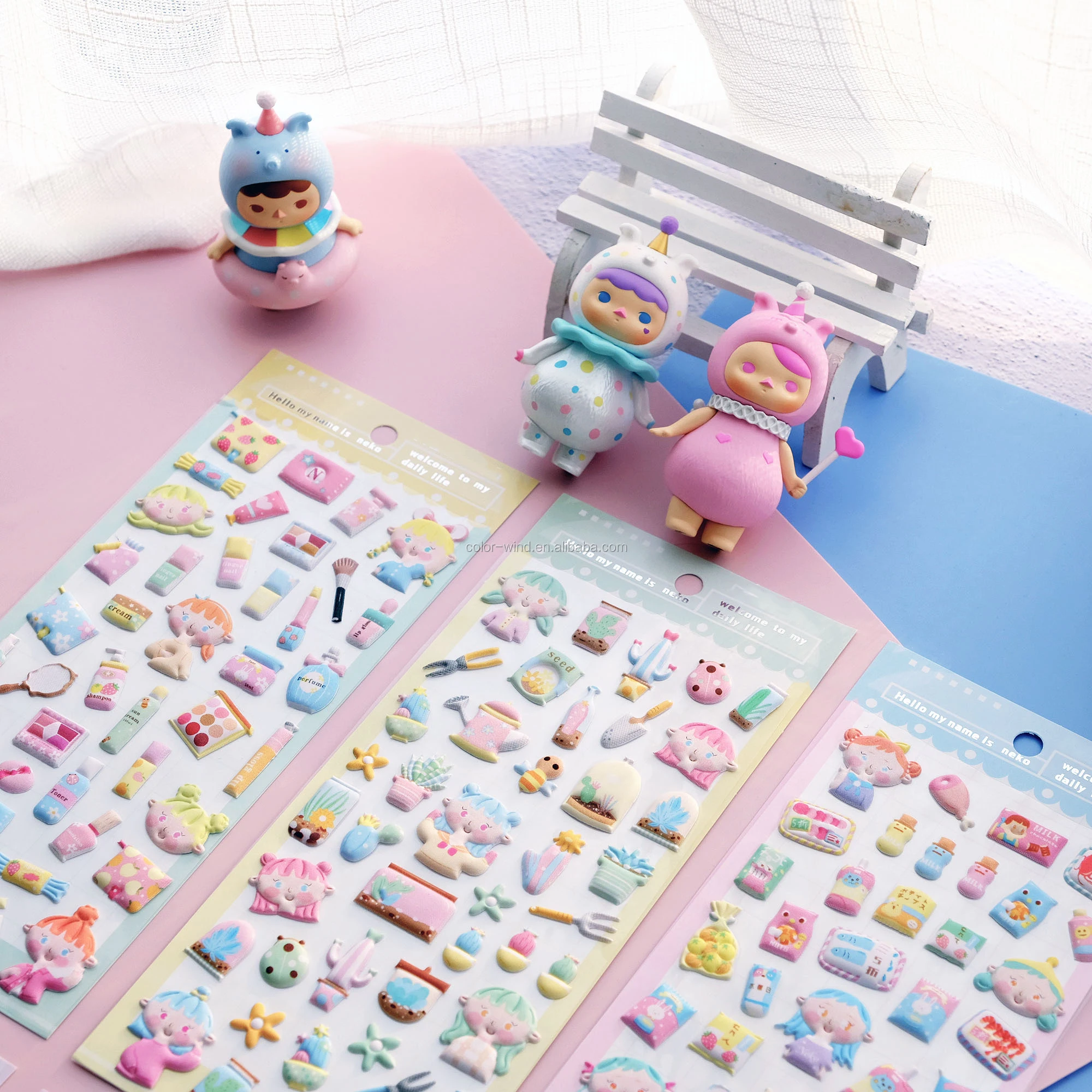 Cute Design Little Cute Girls Daily Life Puffy Stickers Printing ...