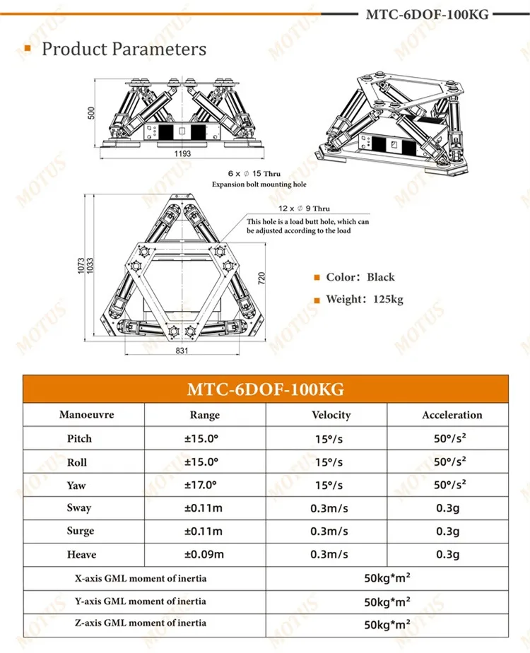 High Precision Payload 100kg 6-dof Simulation Stewart Motion Platform ...