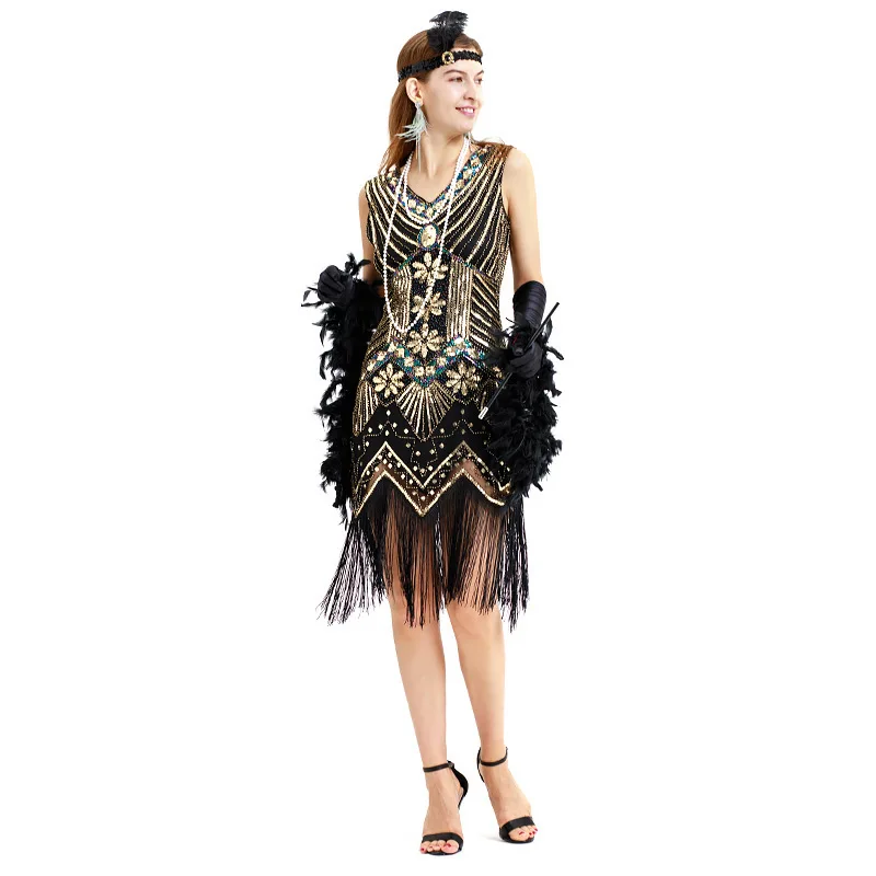 Yingyi Women's 14 Colors Flapper Dress 1920s V Neck Beaded Fringed ...