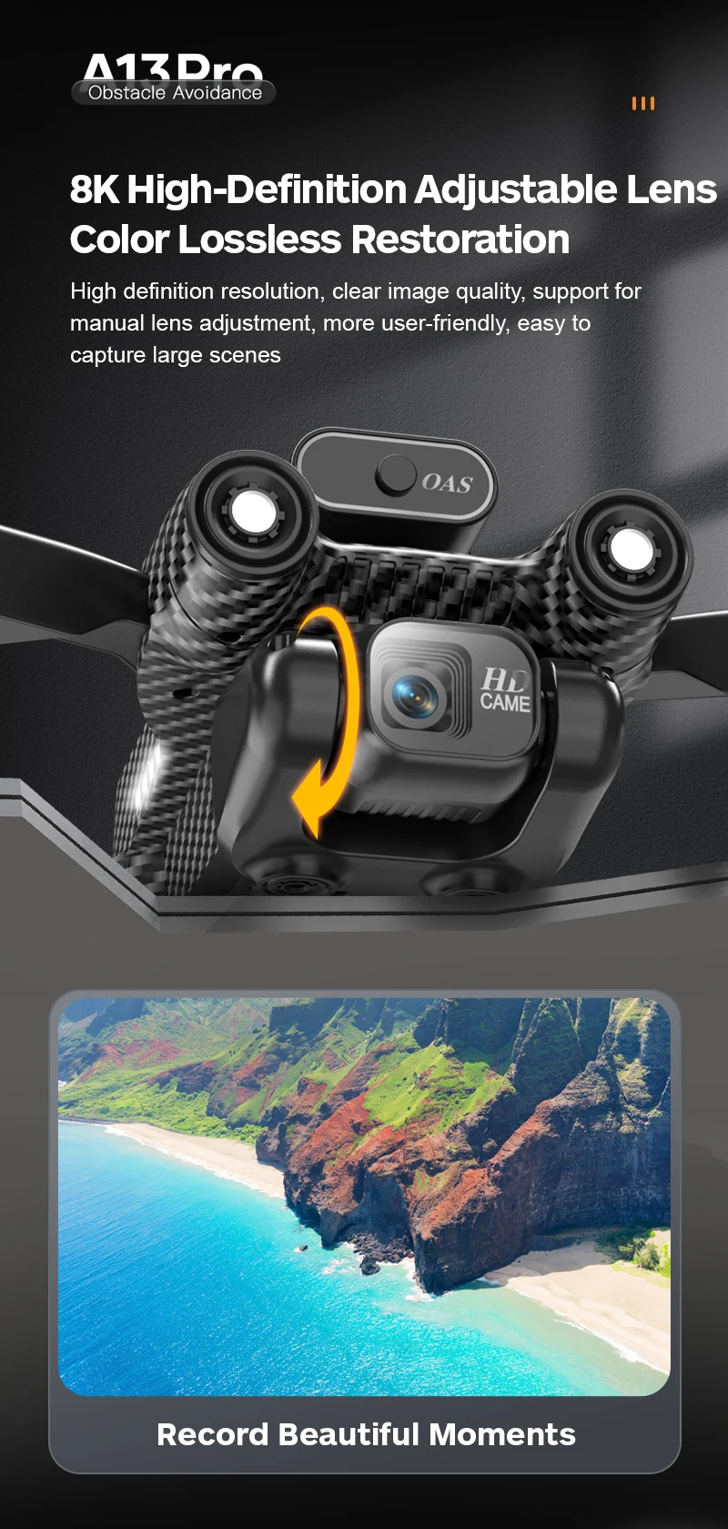 2023 A13 Mini Drone - 4K Dual Camera, Foldable, Brushless Motors