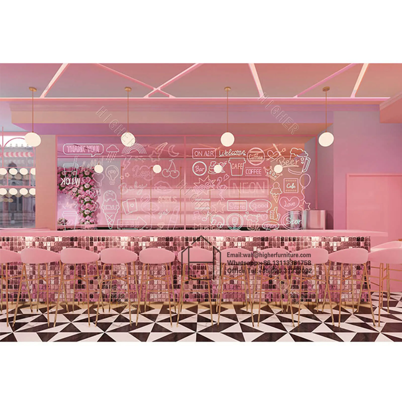 Pretty Pink Coffee Shop Interior Design Decoration Coffee Wall Display ...