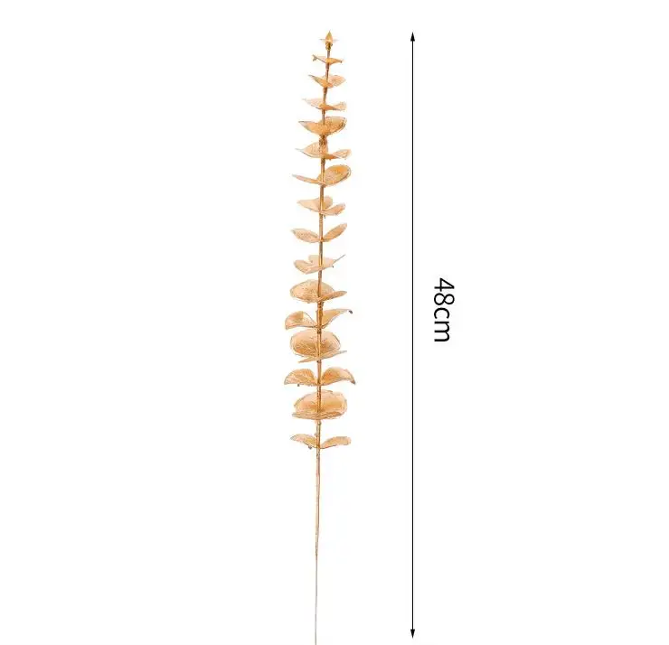 New Design Artificial Golden Plastic Leaves Single Stem Gold Flower for ...