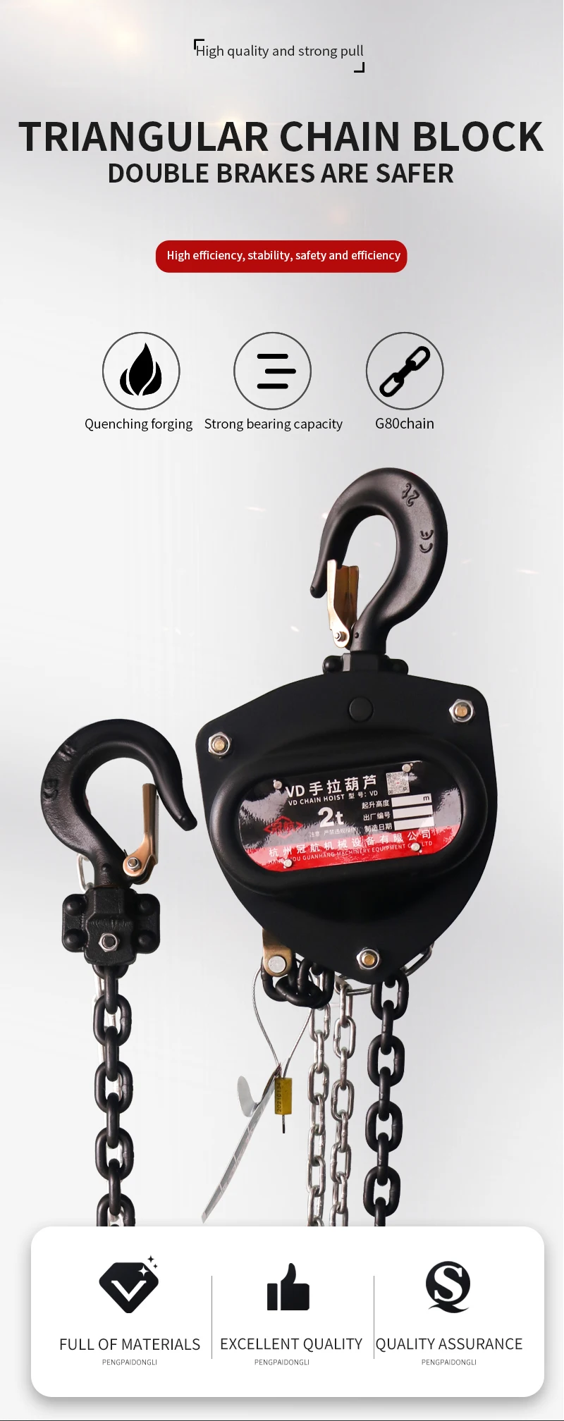 High Quality 2 Ton Hand Hoist G80 Chain Strong Pulling Manual Hoist ...