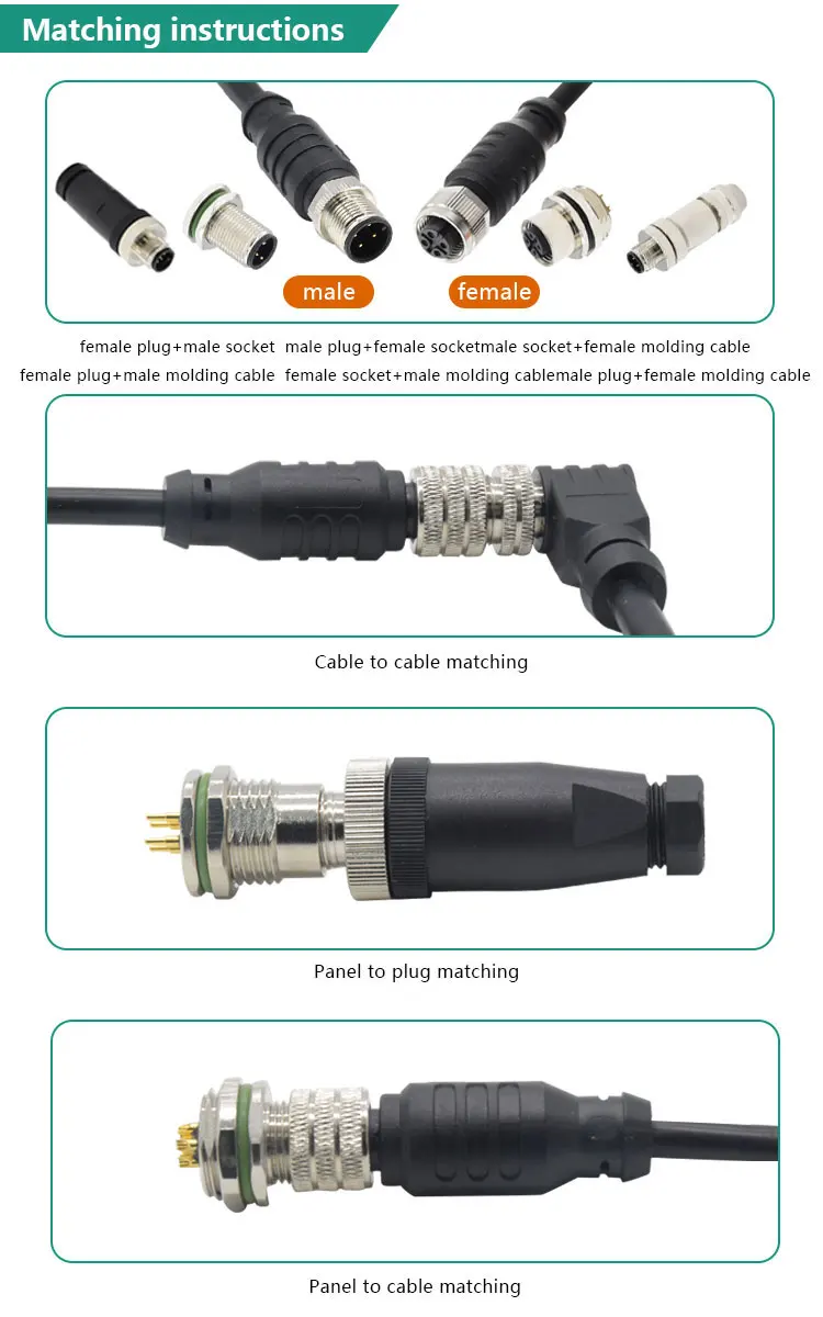 Molding Connector Electrical Male Female Plug M12 3 Pin C Code Wire ...