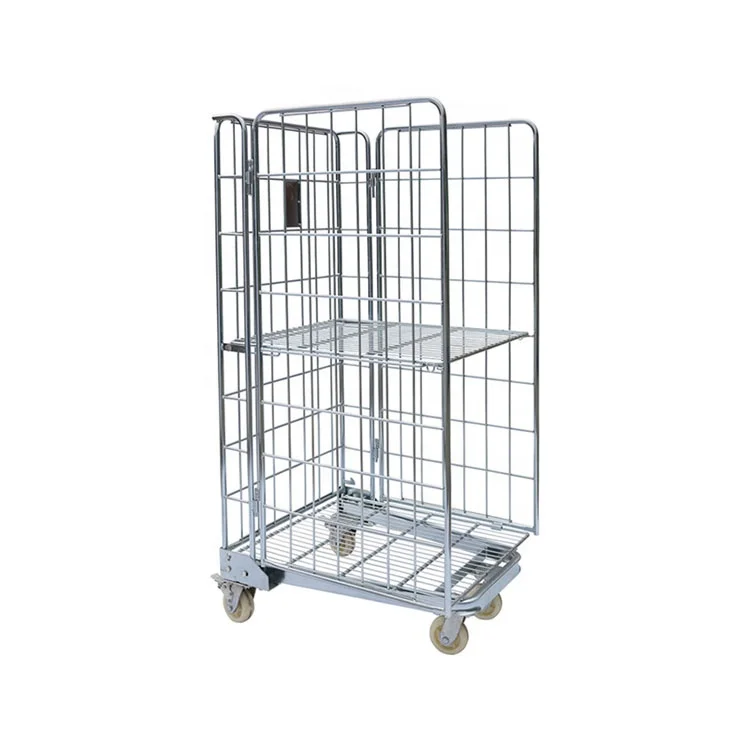 Foldable Cargo Rolling Wire Mesh Container 3 Sided Collapsible Roll ...