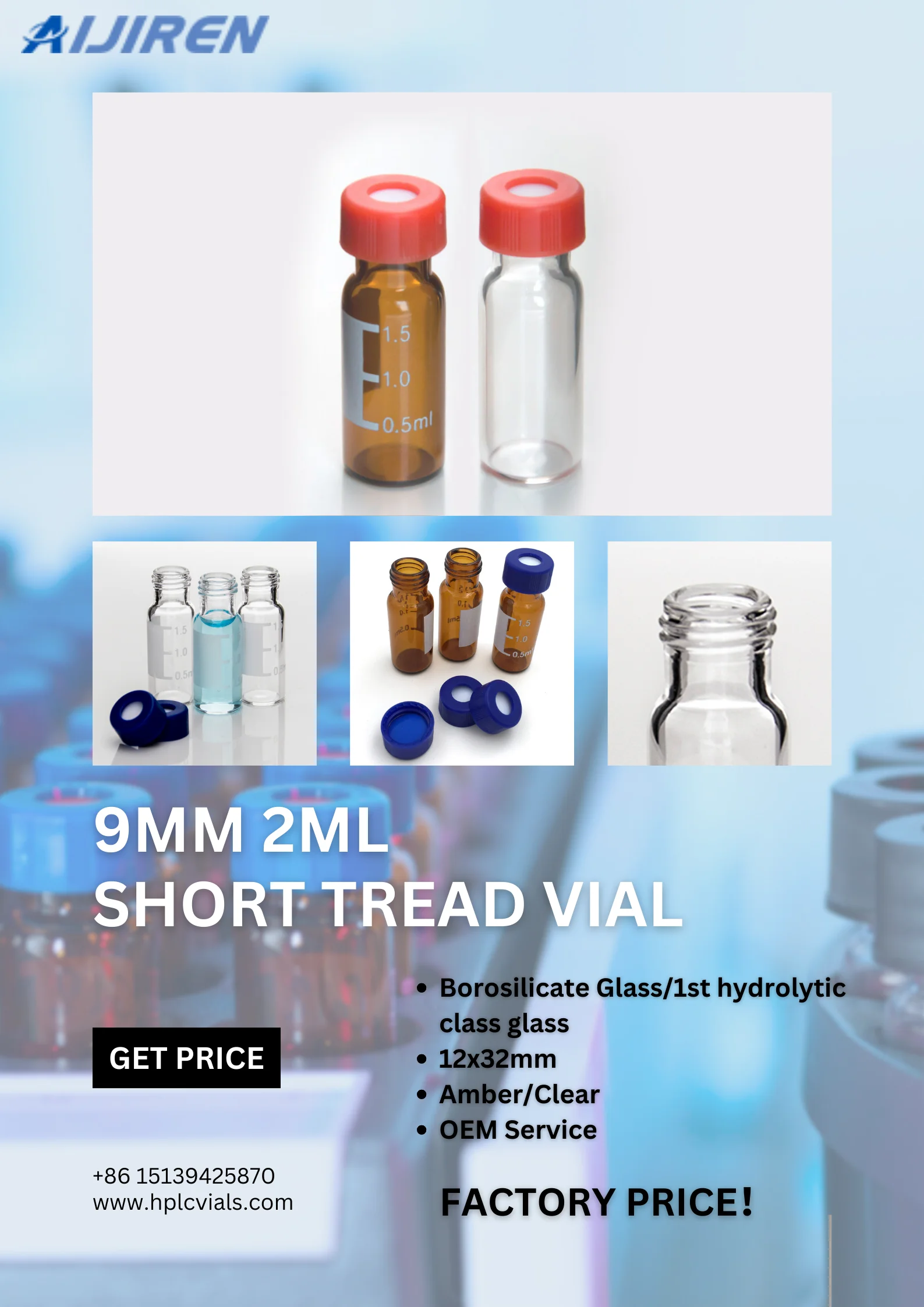 Lab Hplc 2ml Autosampler 9mm Screw Borosilicate Glass Chromatography Sample Gc Vial With ...