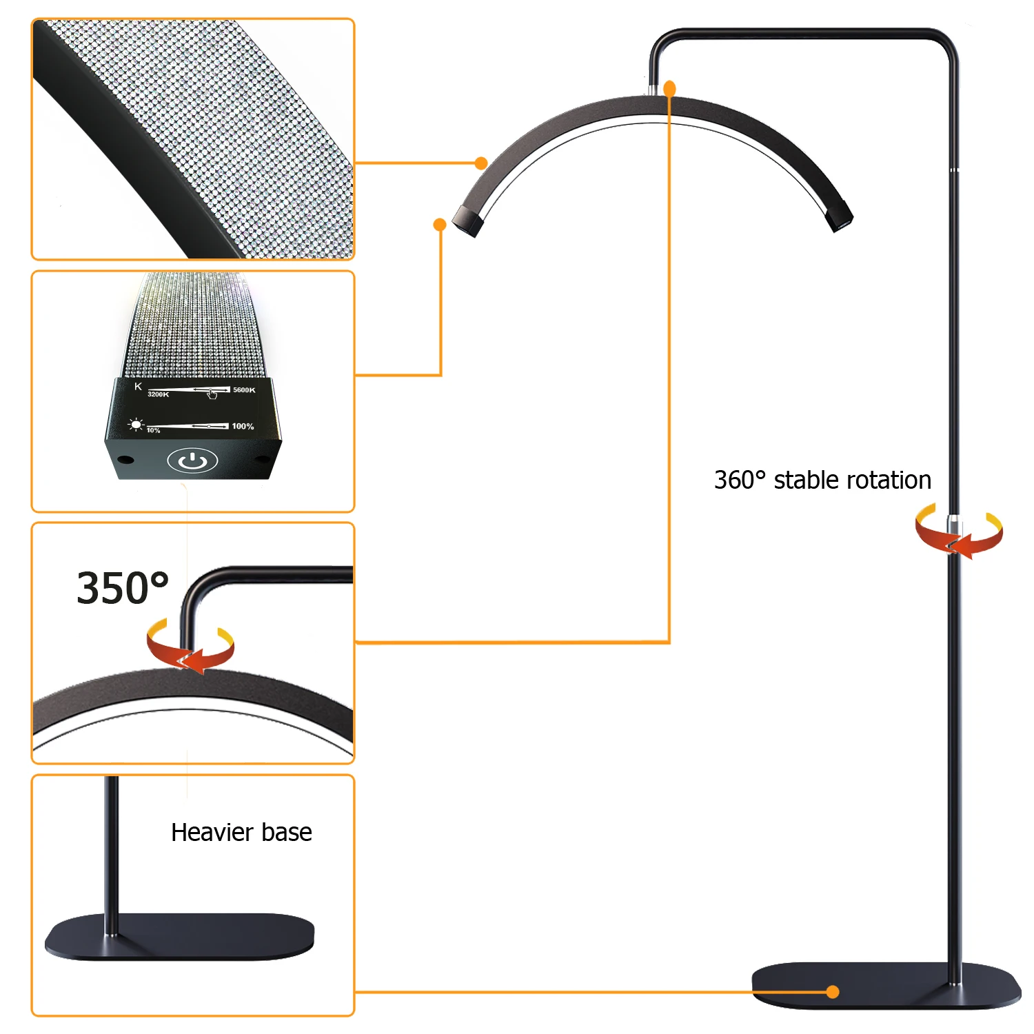 Oem 28inch Diamond Half Moon Arc Light Led Luna Lash Light Eyelash ...