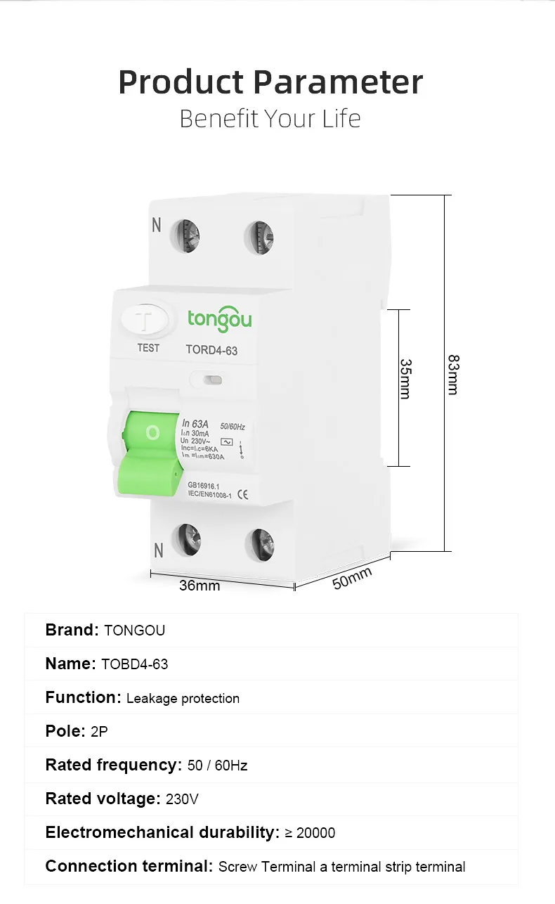 TONGOU Type AC RCD ELCB - Reliable Residual Current Protection