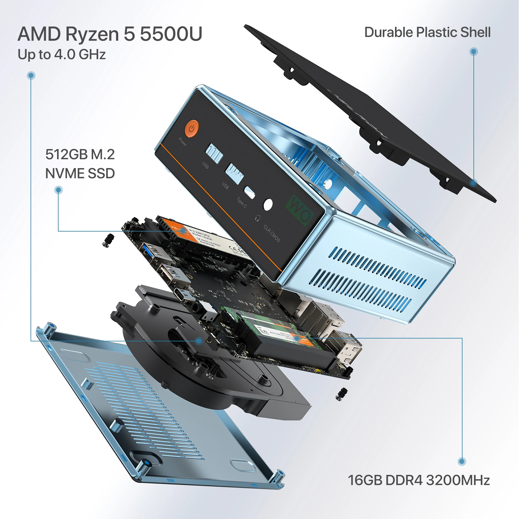 Manufacturer AMD Ryzen 5 5500U Wifi 6.0 BT5.2 Portable Mini PC DDR4 ...