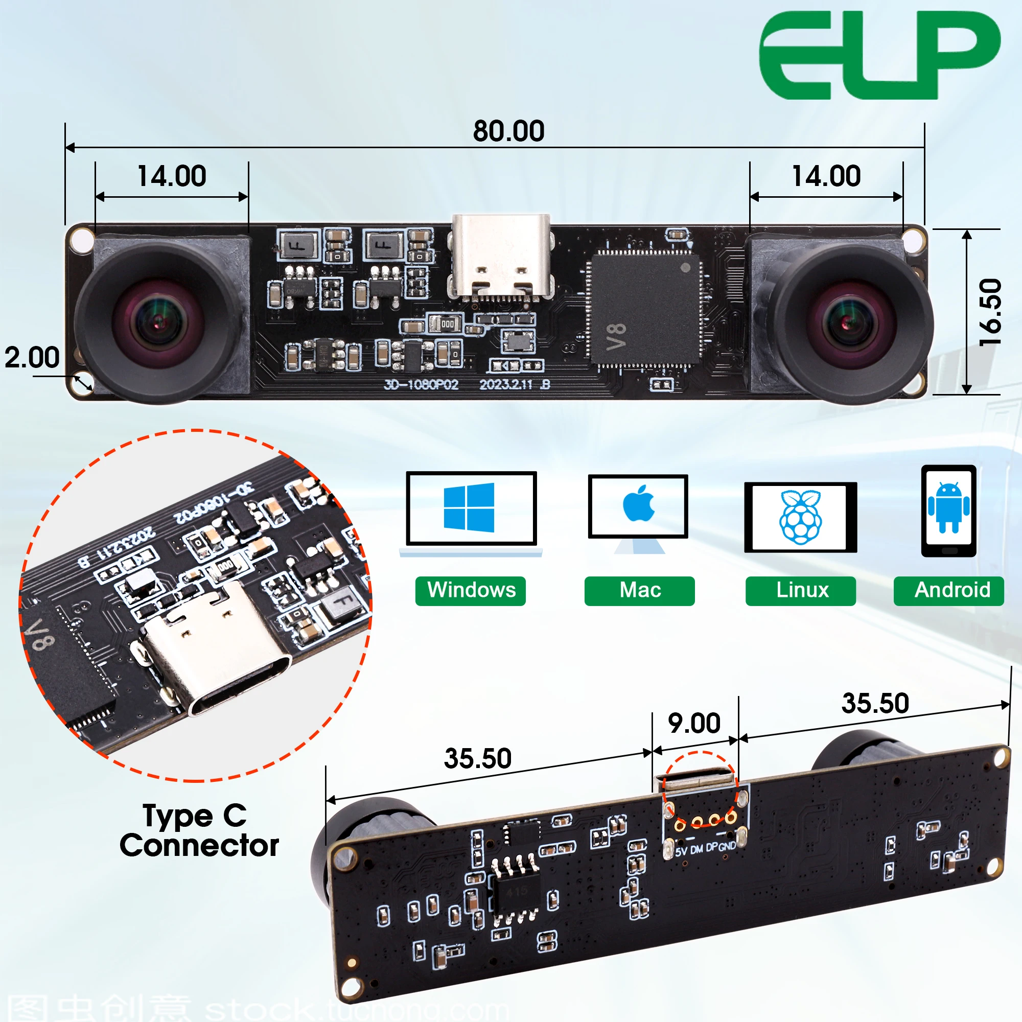 ELP 3D Stereo Camera 3840X1080P 60FPS - Synchronous Dual Lens for 3D VR ...