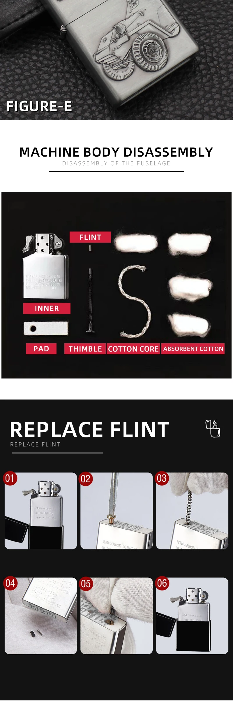 Jt6206 Creative Car Relief Craft Lighter Metal Retro Kerosene Grinding ...