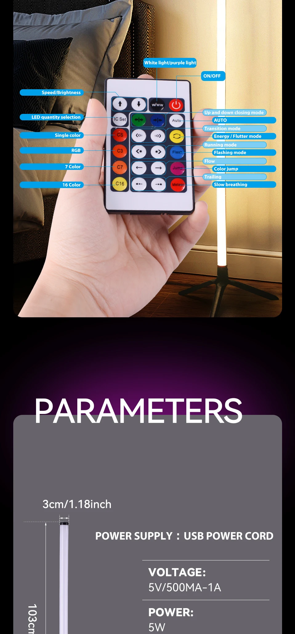 Smart LED Atmosphere Floor Light - Remote Control & RGB