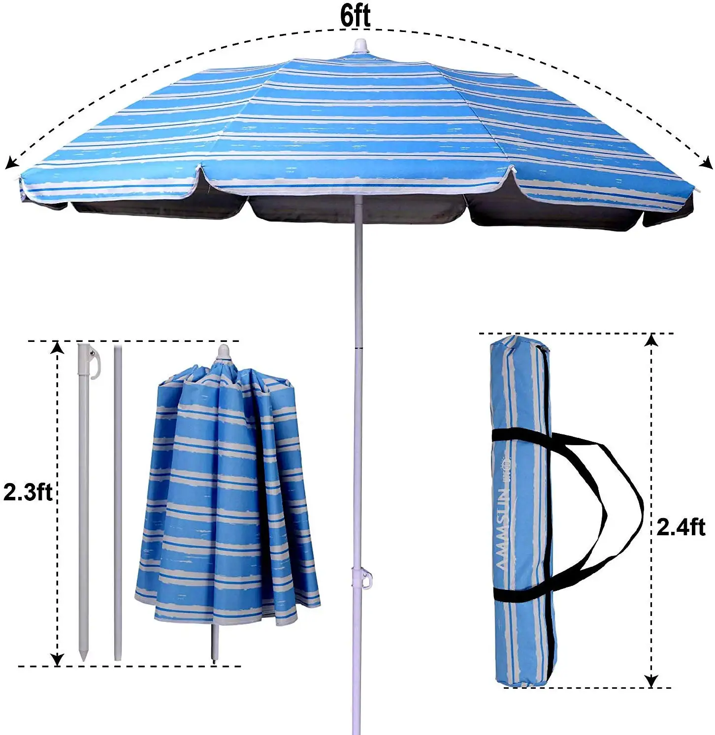 High Quality Blue Custom Promotion Beach Umbrella - 240cm Arc