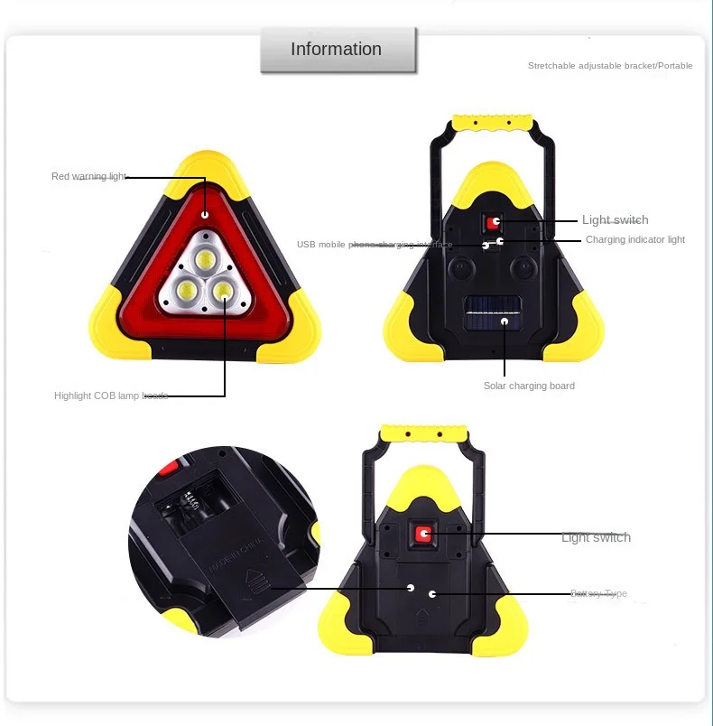 Portable Three-in-one Car Emergency Breakdown Warning Triangle Car ...