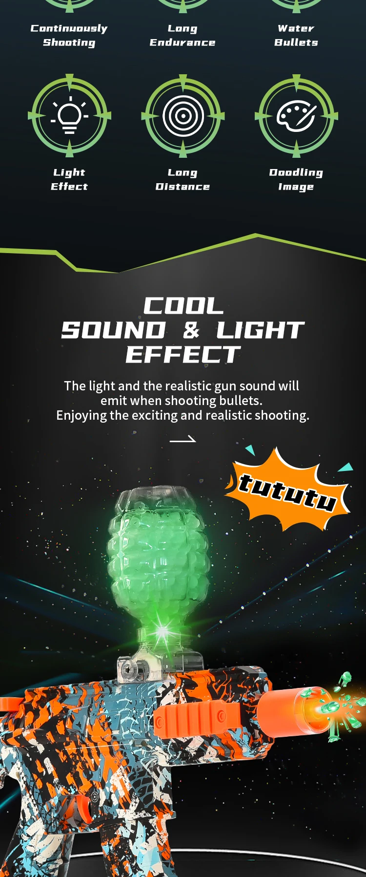 Hw M416 Splatter Gel Balls Blaster Gun Electric Fire-breathing Luminous ...