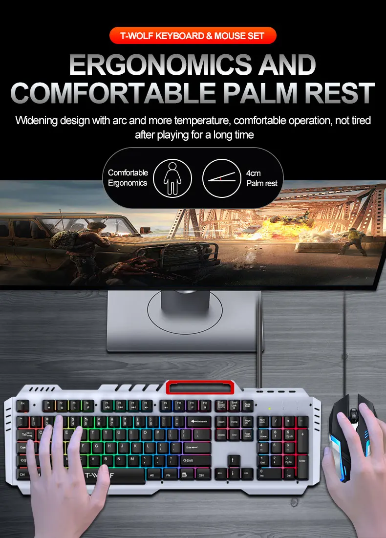 TWOLF Gaming Keyboard and Mouse Set TF600 - Wired & Waterproof