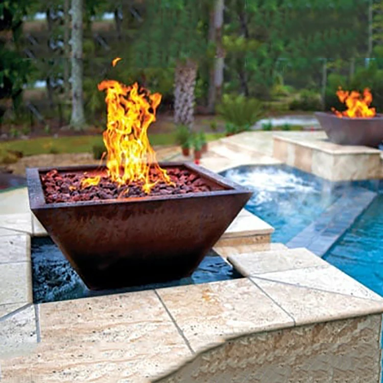 Swimming Pool Fire Pit Waterfall Corten Steel Fire and Water Spillway ...