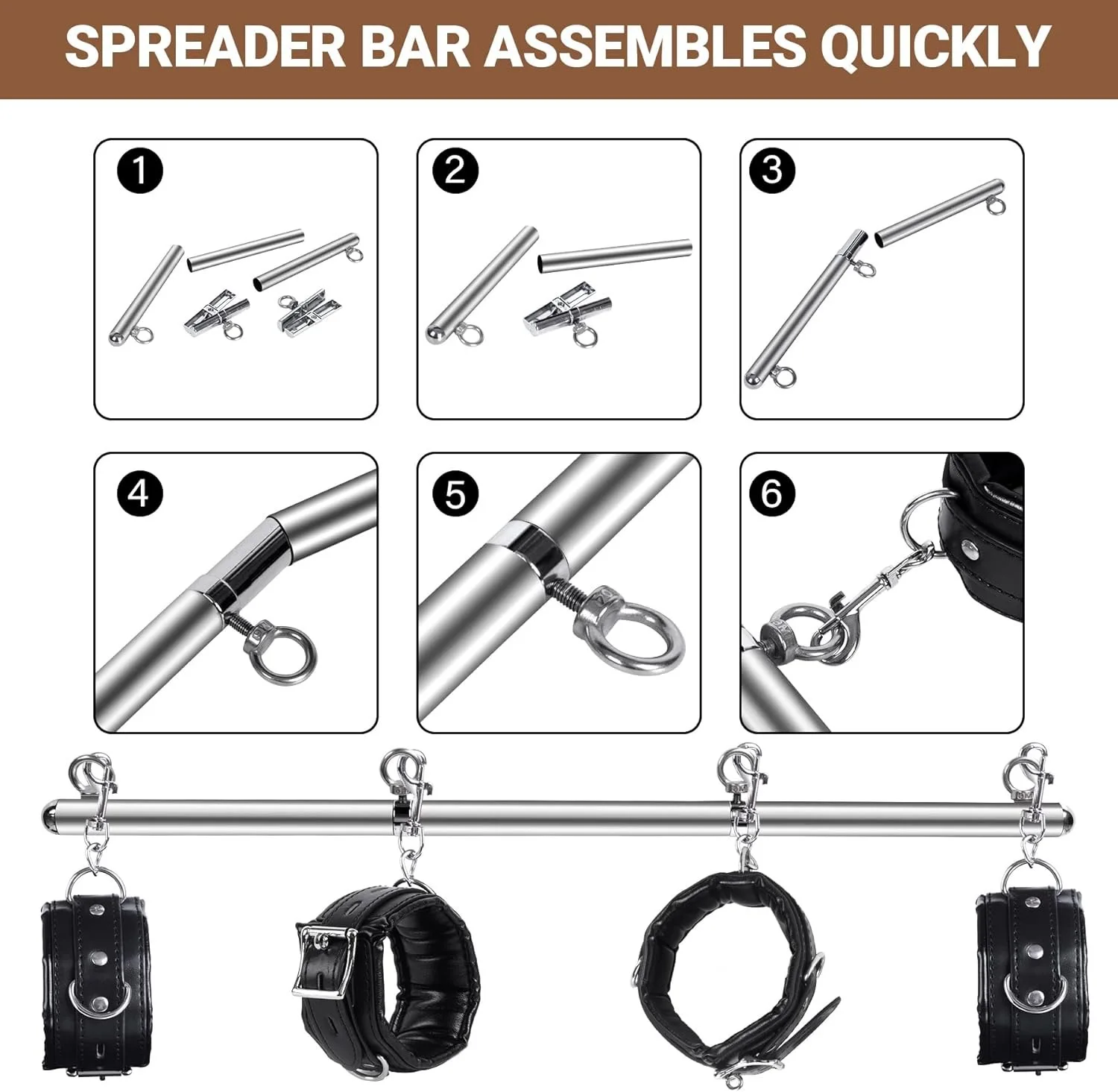 Hands And Feet Bondage Iron Pipe Black Sponge 3 Sections Locking Handcuffs Female Sex Toys Sex ...