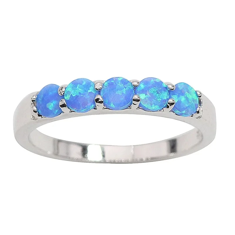 Blue Opal 5 Stone Beads Rings Wedding Engagement Accessory - Buy Blue ...