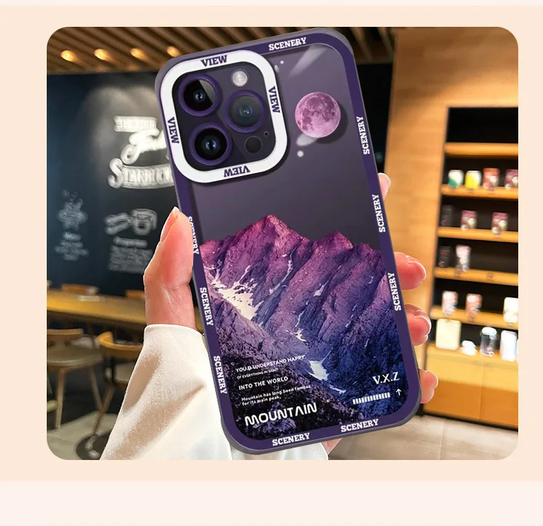 INS Purple Blue Sunset Snow Mountain Phone Case for iPhone 14 13 12 11 ...